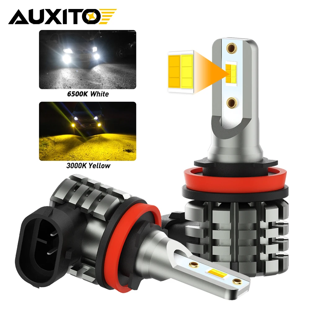 AUXITO 2Pcs H8 H9 H11 LED Dual Color 3000K Yellow 6500K White 9005 HB3 9006 HB4 LED Car Fog ...