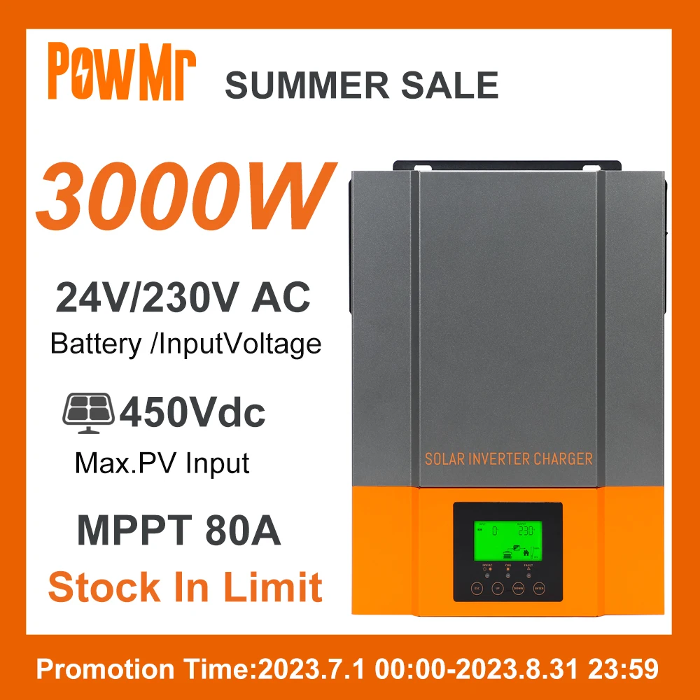 PowMr Wide Voltage 3KW 1.5KW 12V 24V Inverter Built in MPPT 80A Solar ...