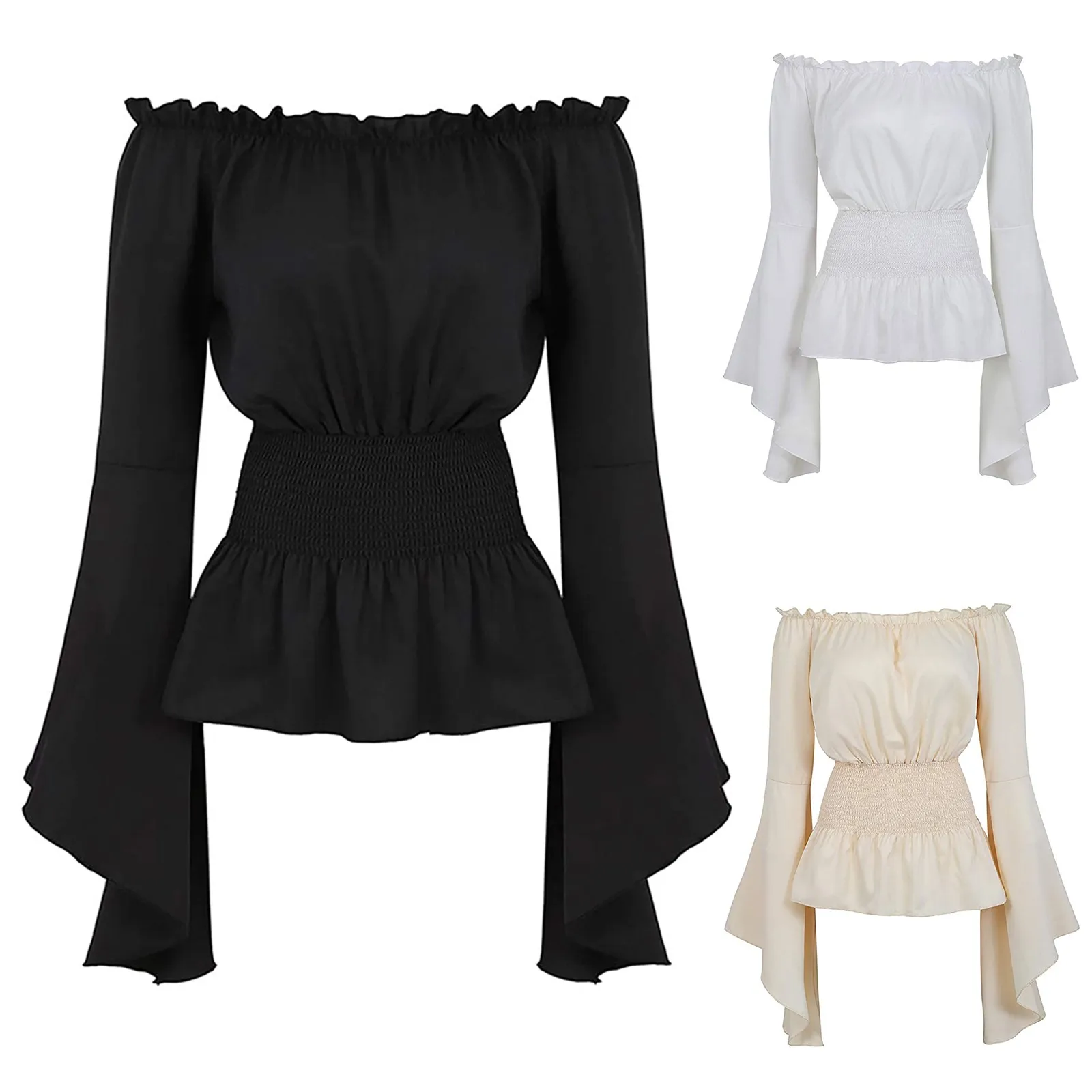 Women-Gothic-Renaissance-Blouse-Flare-Sleeves-Ruffles-Off-Shoulder ...