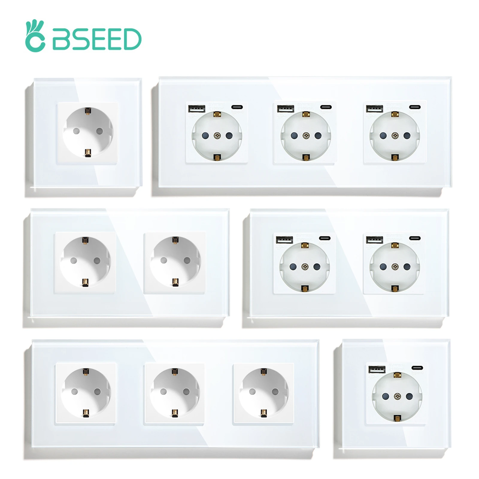 BSEED EU Standard Single Power Socket Touch Switch Crystal Panel USB ...