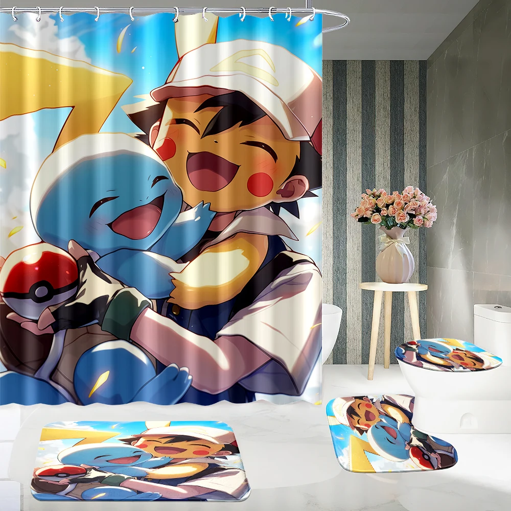 1-4Pcs-70-70in-Pok-mon-Squirtle-HD-Waterpr-Shower-Curtain-Set-Withs ...