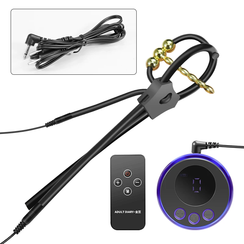 Electric-Shock-Beaded-Urethral-Plug-Adjustable-Cockring-Glans-Trainer-Ring-Electro-Set-Penis ...