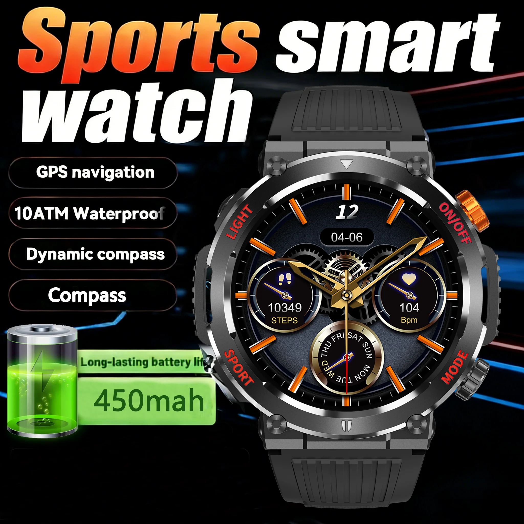 2026 New GPS navigation 450Mah Military Smart Watch Men 1.46"AMOLED GPS ...