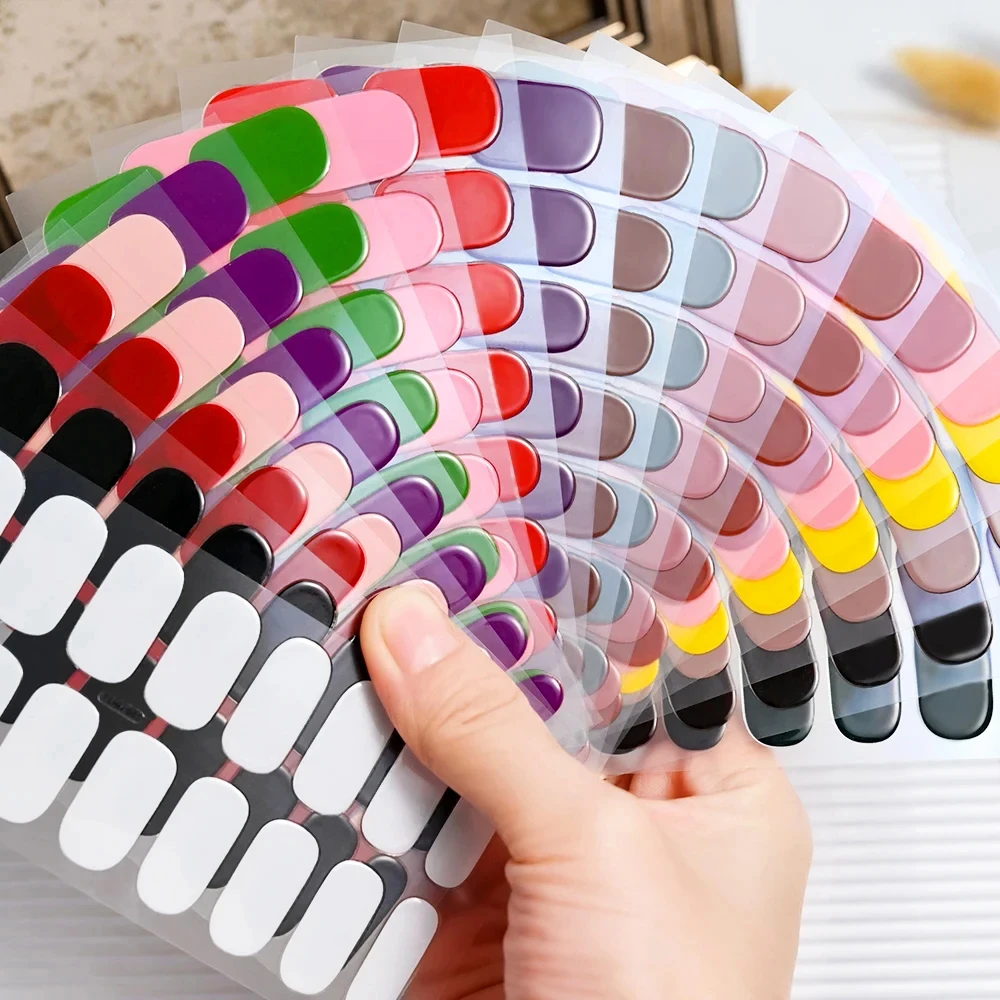 16Tips-UV-Semi-Cured-Gel-Nail-Wraps-Sticker-5D-Pure-Color-Full-Cover-UV ...