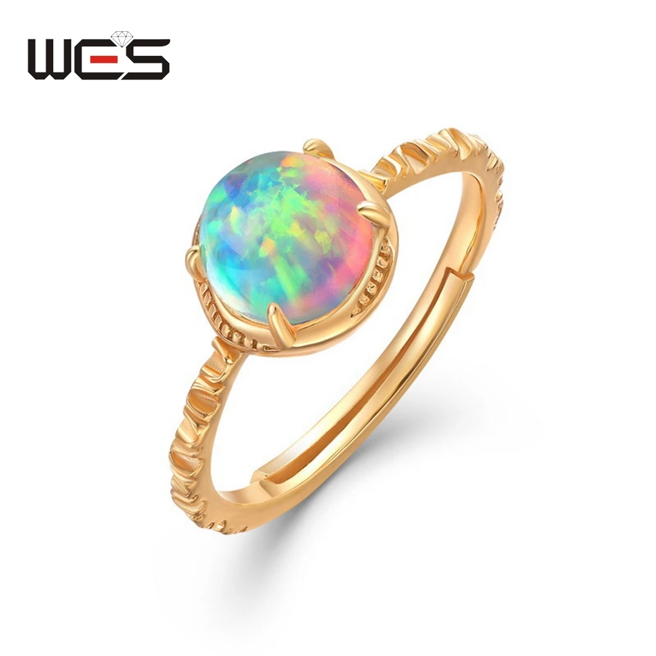 WES-925-Sterling-Silver-Rings-for-Woman-Girl-7-7mm-Natural-Stone-Opal ...