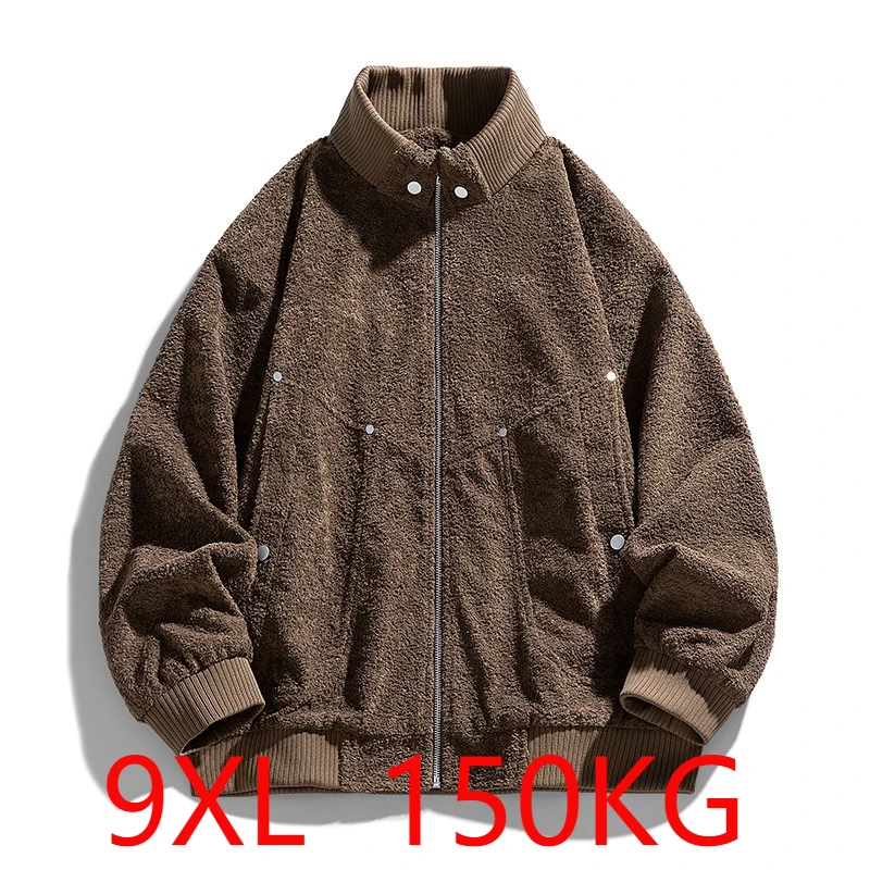 Men Workwear Velvet Jacket Plus Size Fashionable Warm Coat Loose Pocket ...