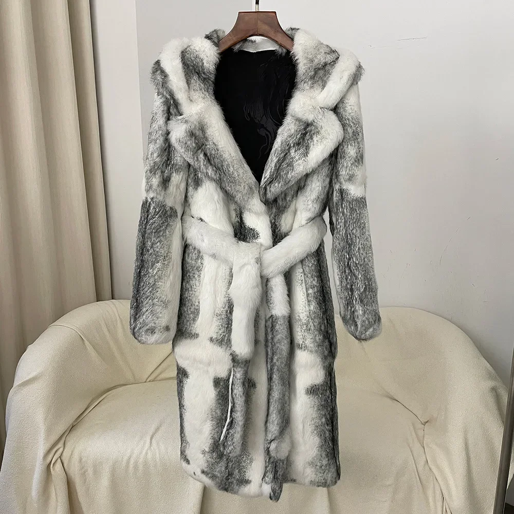 2024 Autumn/Winter Luxury Fur One Thick Warm Hooded Real Rabbit Fur ...