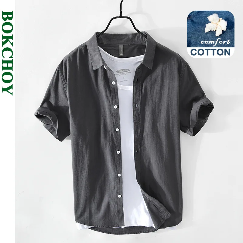 남성용 심플 단색 셔츠, 라이트 레트로 코튼, 사파리 스타일, 그레이, 네이비, 블루, GA 648, 봄, 여름, 신상|캐쥬얼 ...