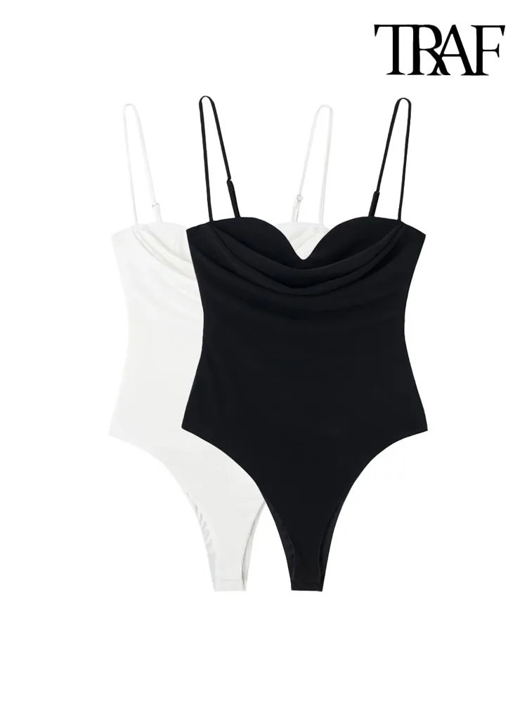 TRAF – body drapé avec col en cœur pour femme, combishort Vintage, dos ...
