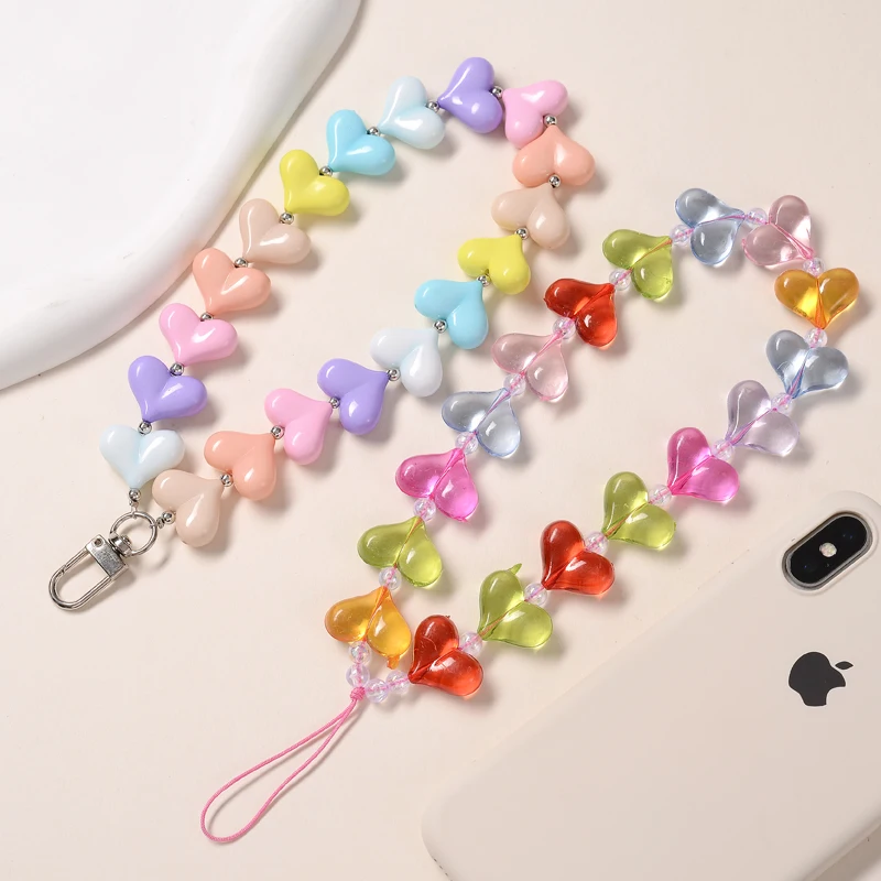 Fashion Acrylic Cellphone Chains Anti-Lost Women Girls Colorful Heart ...