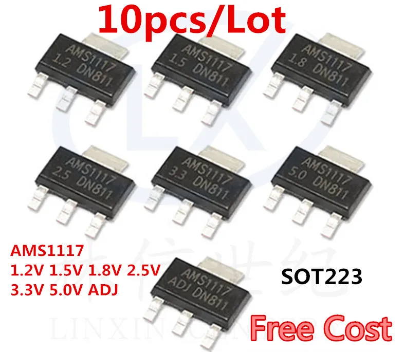 Regulador de tensão positivo, baixa saída, LM1117-ADJ, 5.0V, 1.8V, 3.3V, 1A