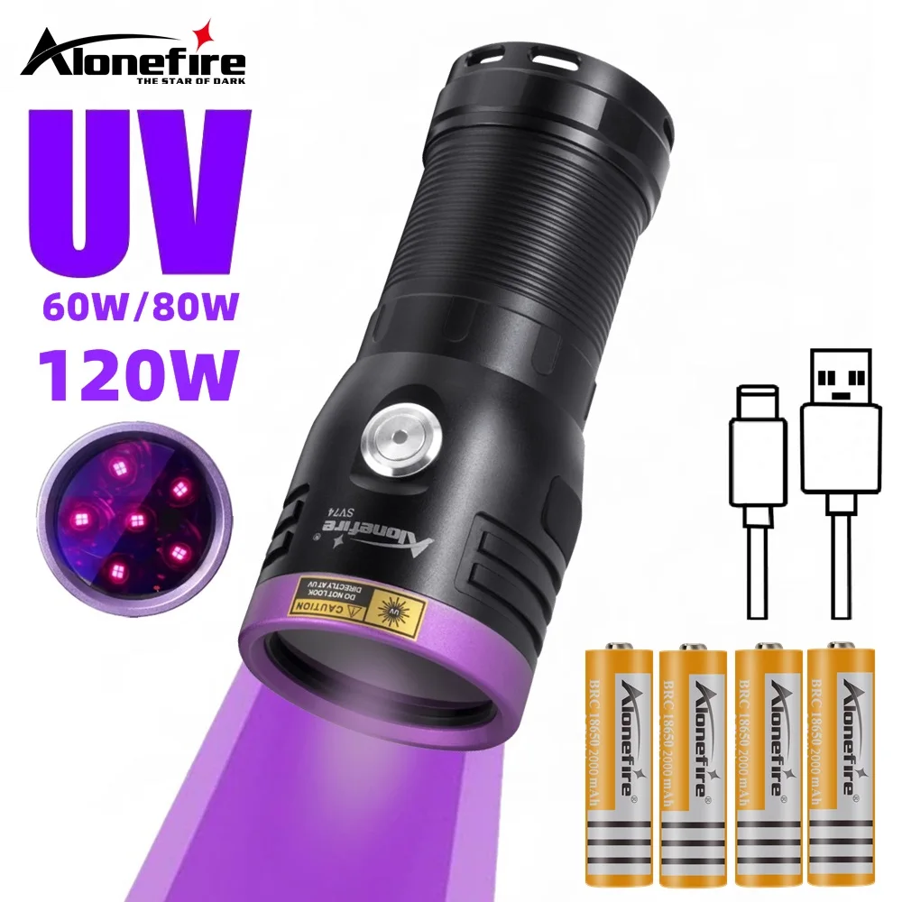 120W-80W-60W-365nm-UV-Flashlight-Ultraviolet-Blacklight-Torch-USB ...