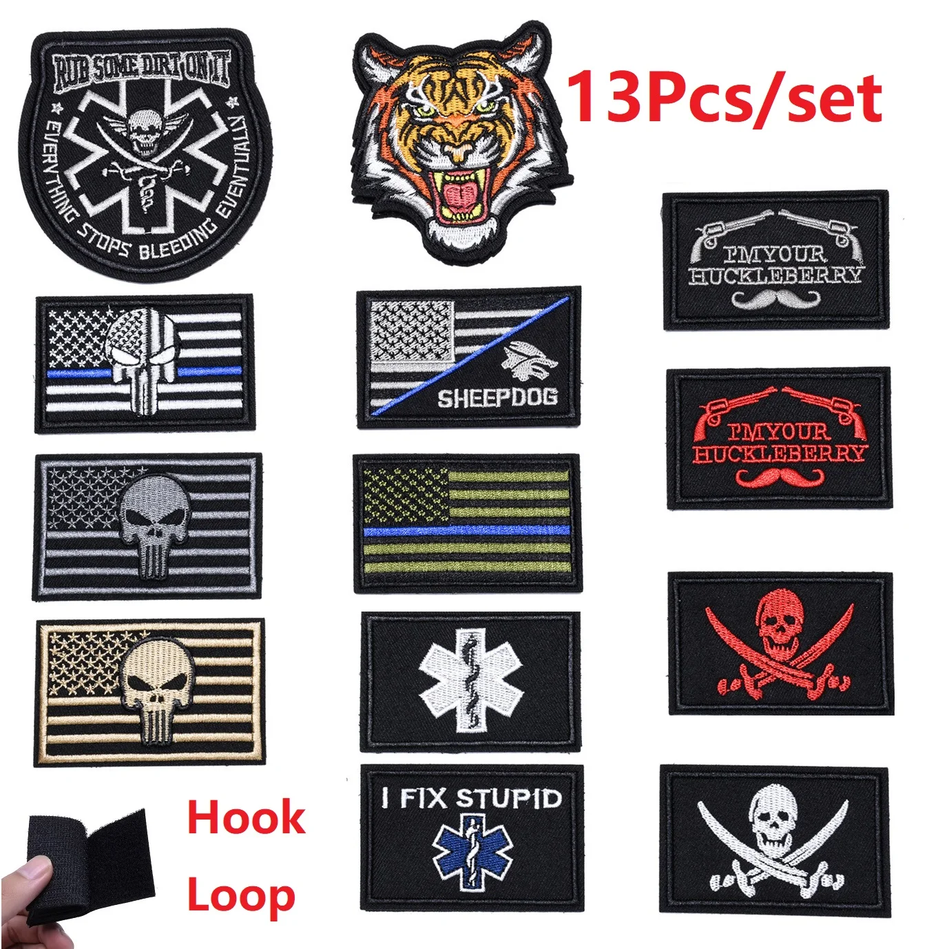13Pcs-Tactical-Morale-Patches-Skulls-Punk-Patch-for-Clothes-Embroidered ...