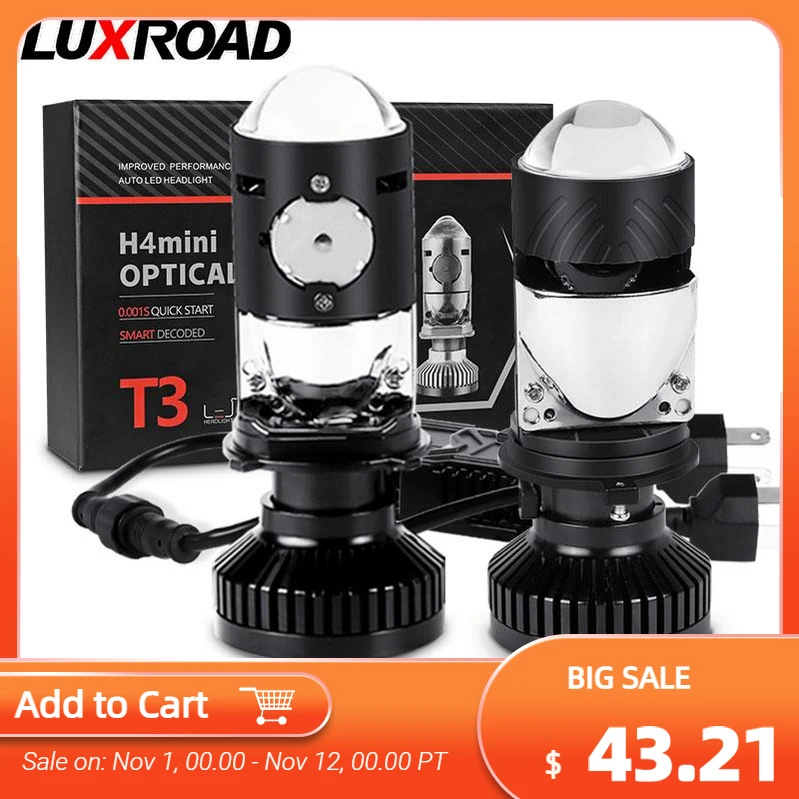 T3 100W H4 LED Headlight Bulbs Mini Bi led Lens Dual Reflector ...