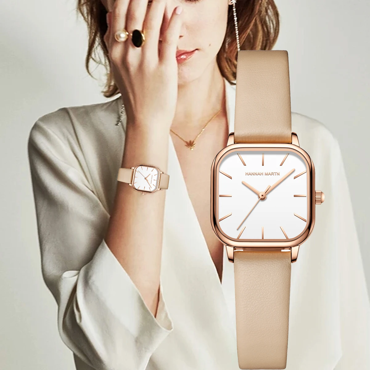 Reloj-Mujer-Fashion-Quartz-Watch-Square-Leather-White-Rose-Gold ...