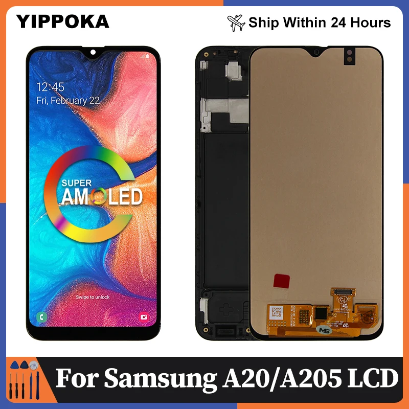 Amoled super para samsung galaxy a20 display lcd tela de toque digitador assembléia para SM ...