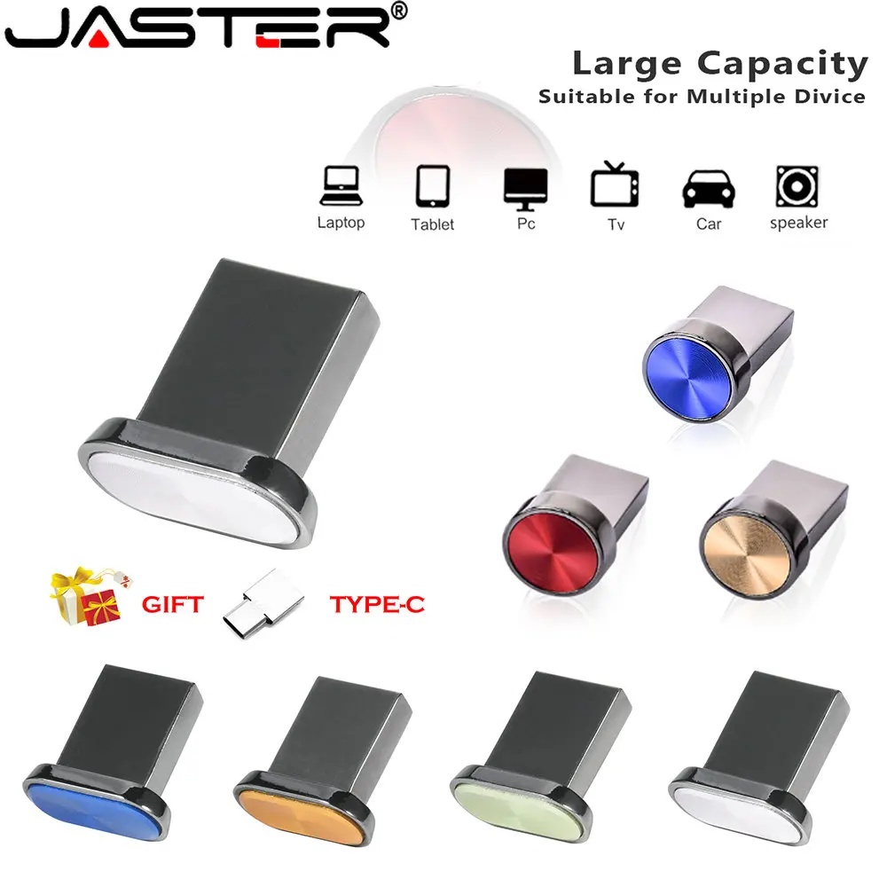 JASTER 미니 버튼 블루 다기능 금속 USB 2.0 플래시 드라이브 실버 U 디스크 32GB 64GB 메모리 스틱 비즈니스 ...