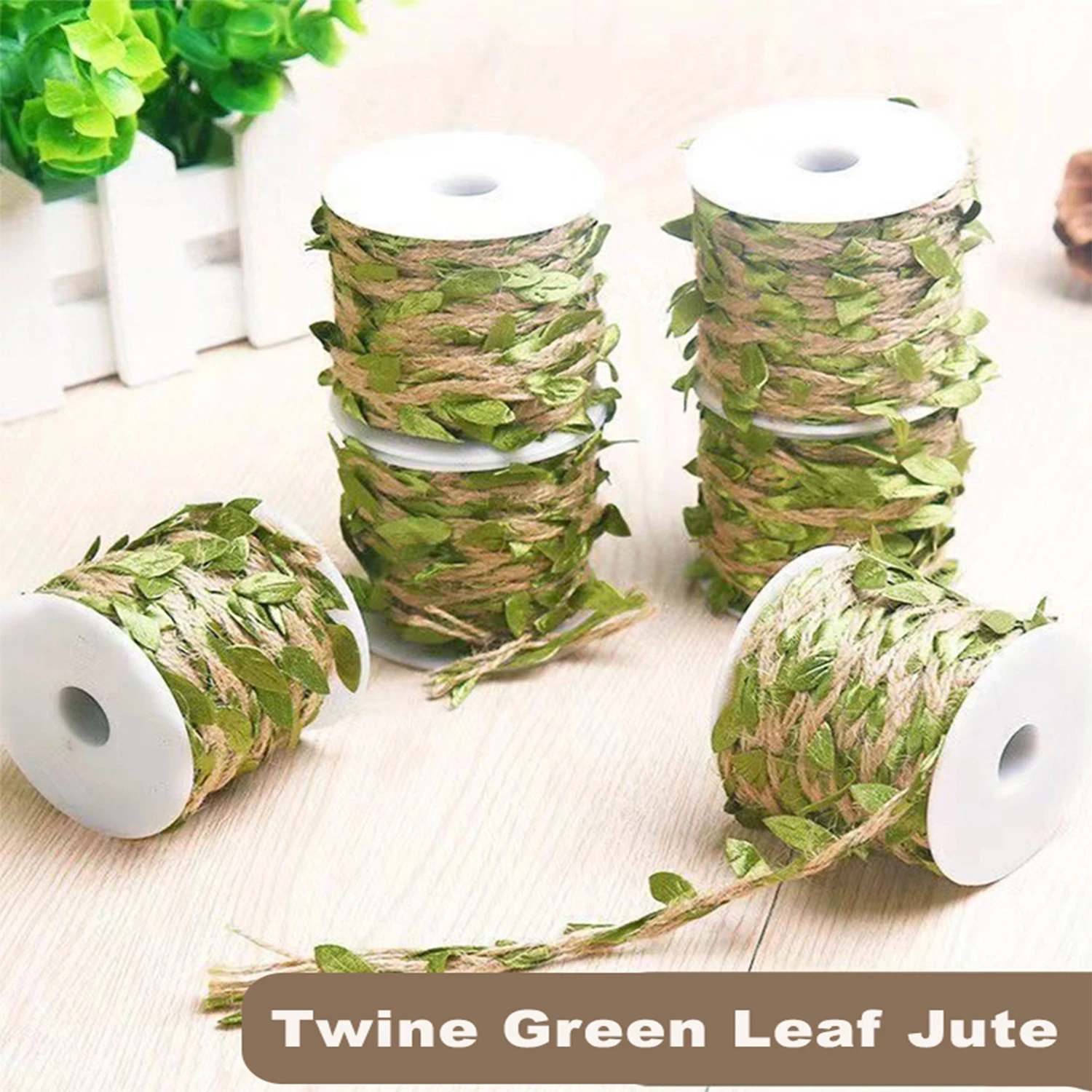 Natural-Jute-Twine-with-Artificial-Green-Leaves-Perfect-Braided ...