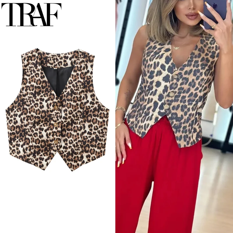 HXAO Leopard Lady Vests Vintage Cropped Sleeveless Vest Women ...