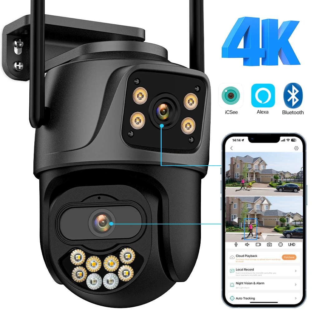 4K HD Wifi Camera Outdoor Dual Lens Dual Screen 8MP 4MP Security PTZ ...