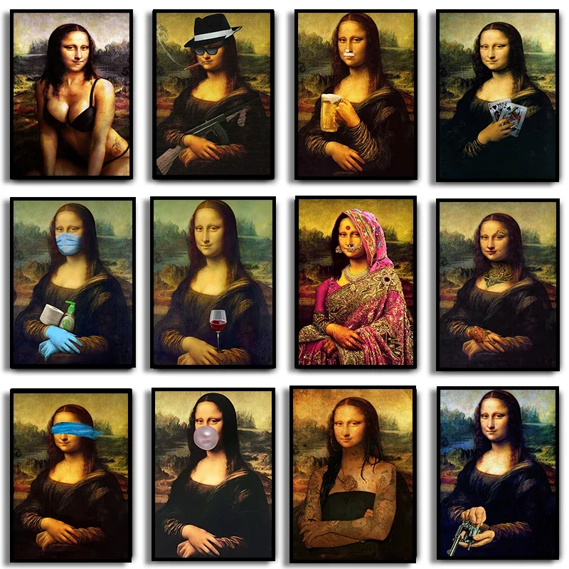 Funny Mona Lisa Poster Wall Art Canvas Painting Posters Classsic Oil ...