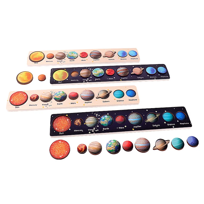 New Montessori Wooden Toys Eight Planets Puzzle Earth Sun Solar System ...