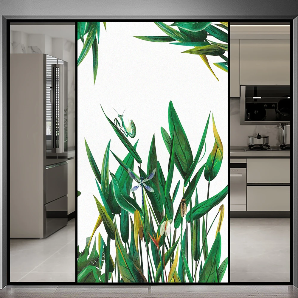 Glass Window Privacy Film Green Plant PatternFrosted Non-Glue Static ...