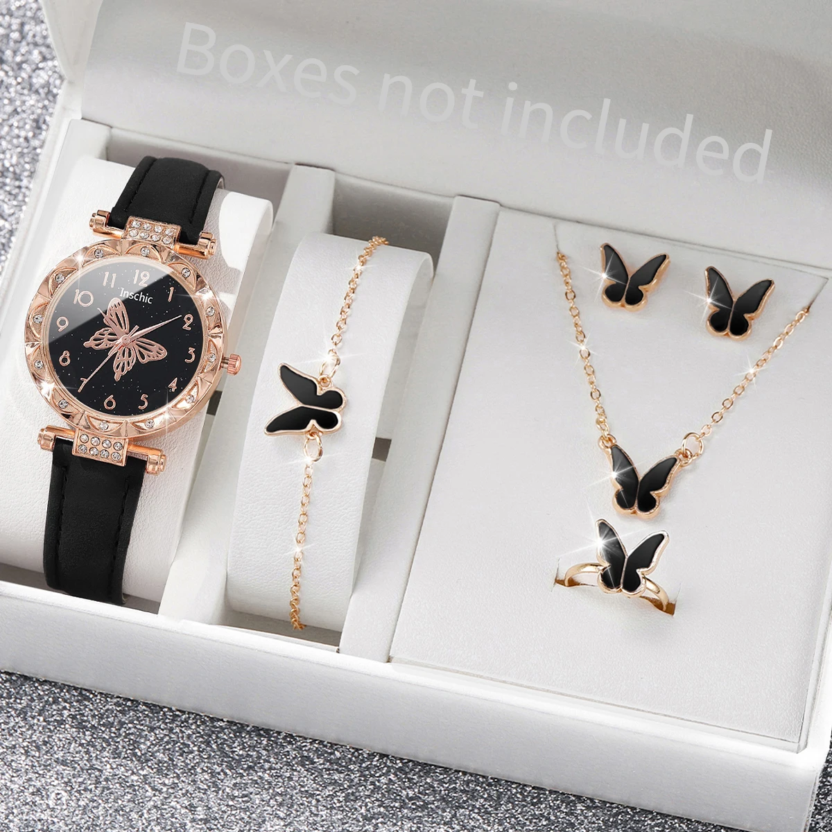 5PCS/Set Fashion Rhinestone Butterfly Women Watch Jewelry Set Female ...