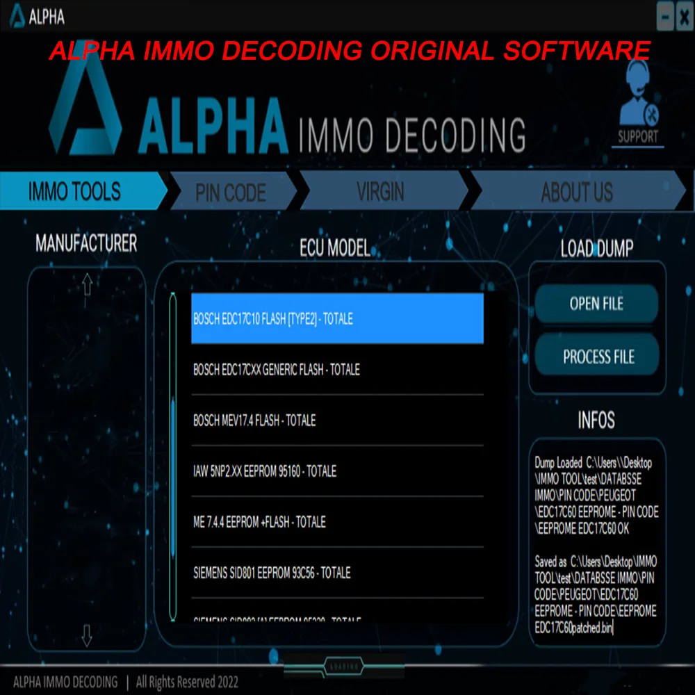 ALP-HA IMMO DECODING ORIGINAL SOFTWARE For Modifying The Status Of The Immobilizer Activated ...