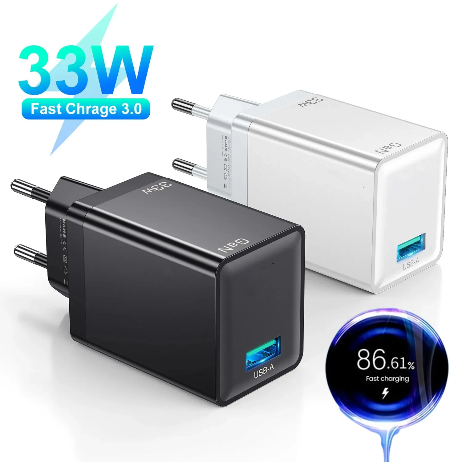 Fast-Charging-QC3-0-33W-GaN-USB-Charger-Adapter-Universal-UK-EU-US-Plug ...