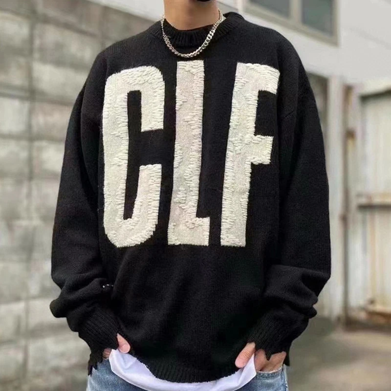 Oversized CLF Saint Sweater Men Women Best Quality Crewneck Knit ...