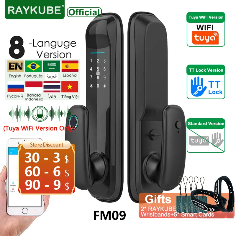 RAYKUBE 투야 와이파이 스마트 도어락, 스마트 홈용 자동 전자 생체 인식 잠금, TT 잠금, 지문 잠금, FM09, 2023 신제품| | - AliExpress