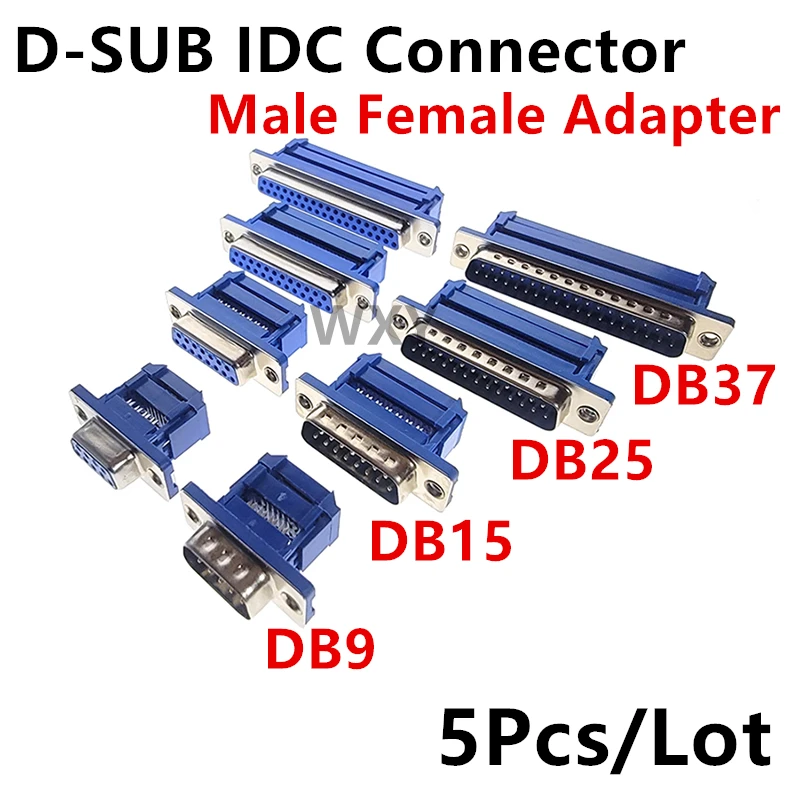 5pcs-D-SUB-IDC-Connector-9-15-25-37-Pin-Male-Female-Shielding-Cover ...