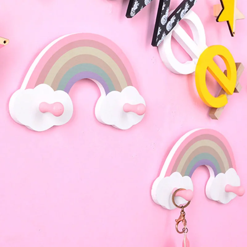 Cute-Rainbow-Kids-Room-Hook-Wall-Mounted-Key-Holder-Wood-Wall-Hanger ...
