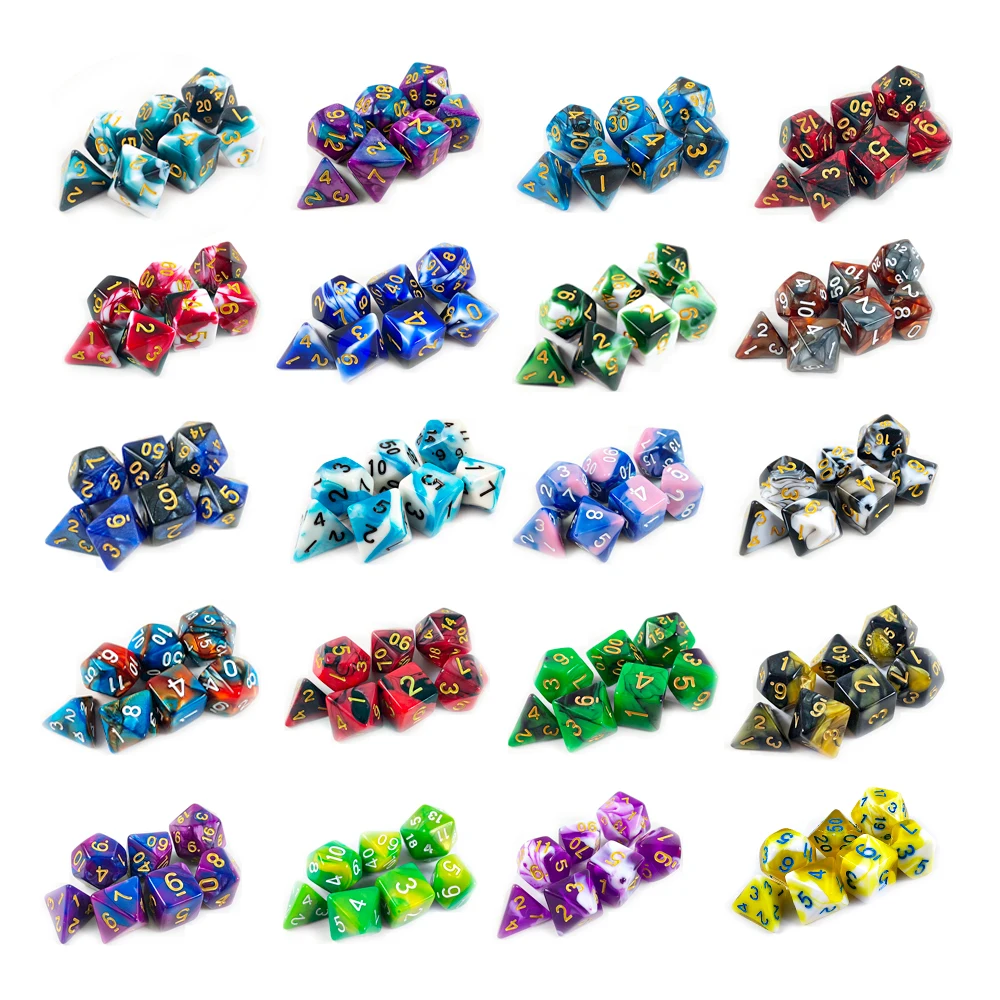 Mix 20 Different Colors Dice Set D4-D20 for Tabletop RPGs Games DND RPG ...