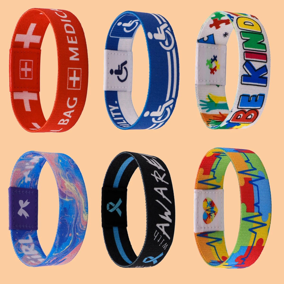Disability Autism Cloth Stretch Wristband Bracelet Flexible Wrist Band ...