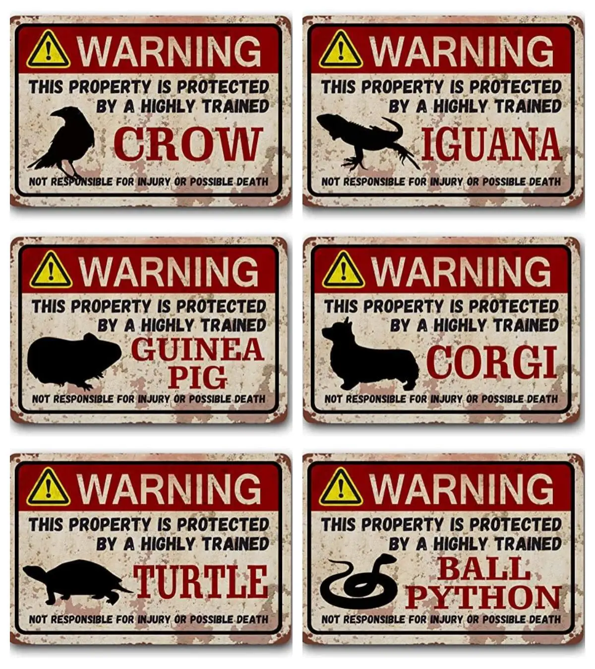 Retro-Funny-Metal-Signs-Warning-Sign-Crow-Iguana-Guinea-Corgi-Turtle ...