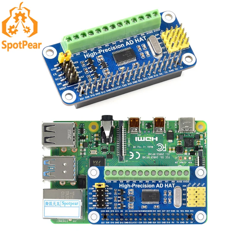 Raspberry Pi High Precision AD HAT, ADS1263 10 Ch 32 Bit ADC|Demo Board ...