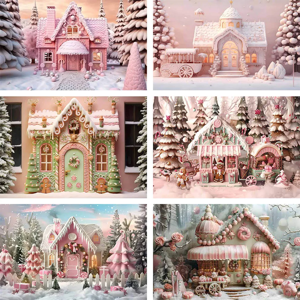 Mehofond-Pink-Christmas-Gingerbread-House-Photography-Backdrop-Kids-Family-Portrait-Xmas-Pine ...