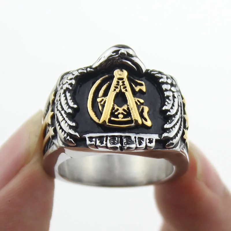Anillo-mas-nico-de-guila-de-acero-inoxidable-316L-de-dos-tonos-para ...