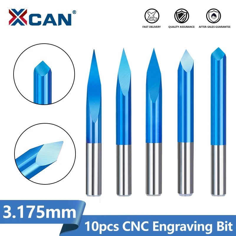 XCAN 3 Edge Pyramid Bit CNC Engraving Bit 20-90 Degree Carbide End Mill ...