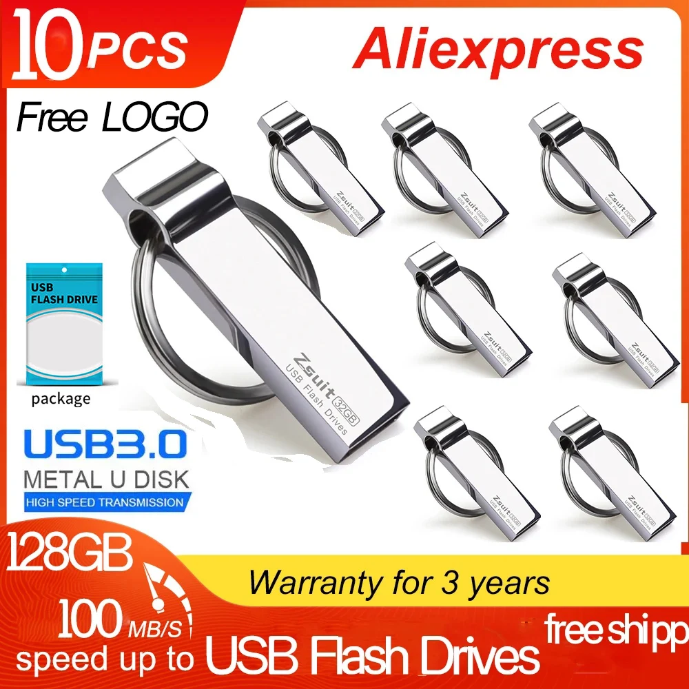 10PCS-Lot-USB-Flash-Drive-4GB-Waterproof-Pendrive-3-0-64gb-Metal-Memory ...