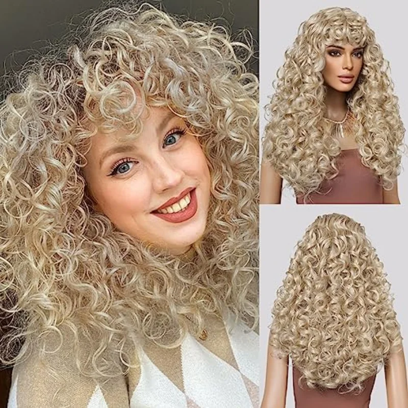 Peruca-encaracolada-vermelha-com-Franja-cabelo-sint-tico-longo-peruca ...