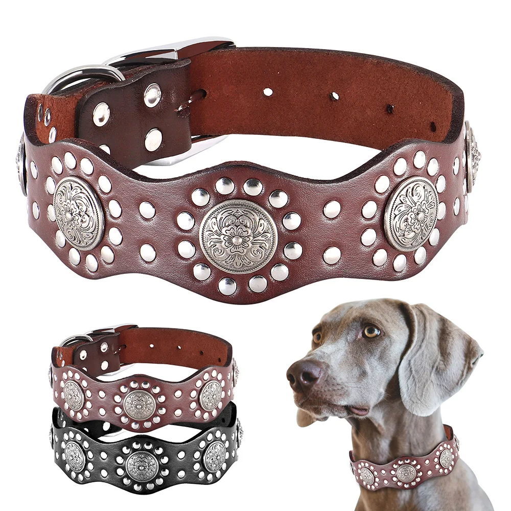 Retro-Genuine-Leather-Dog-Collar-Durable-Luxury-Collars-For-Medium ...