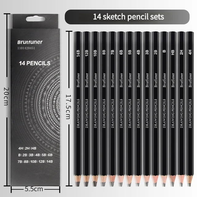 14Pcs Professional Sketch Pencil Set HB 2H 4H B 2B 3B 4B 5B 6B 7B 8B 10B 12B 14B Graphite Art ...