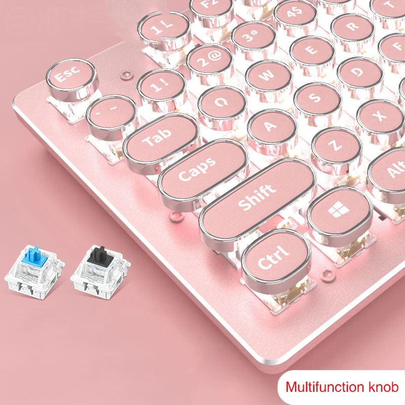 Pink-Retro-Punk-Mechanical-Keyboard-Blue-Axis-Black-Axis-Esports-Office ...