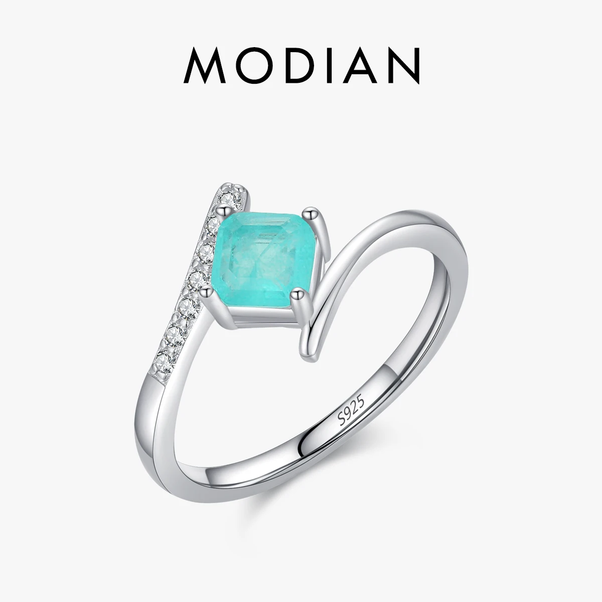 MODIAN Genuine 925 Sterling Silver High-Class Paraiba Tourmaline Finger Ring For Women ...