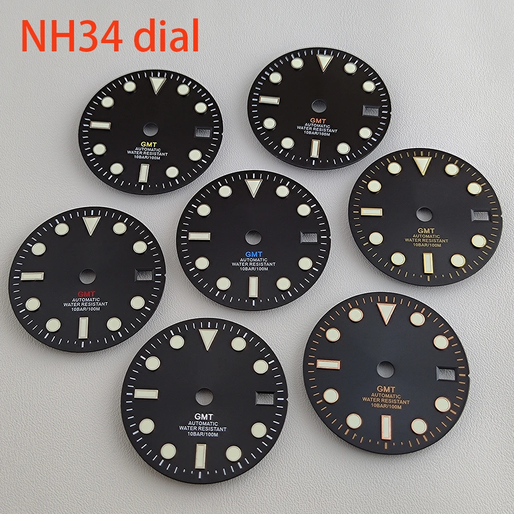 NH34 dial 29mm GMT Four Hands Green Luminous Watch Dial for NH34 ...