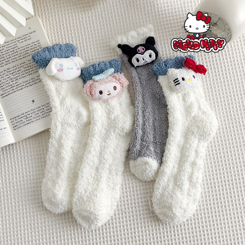 Hello-Kitty-Christmas-Sanrio-Coral-Velvet-Socks-White-Snow-Cute-Girl ...