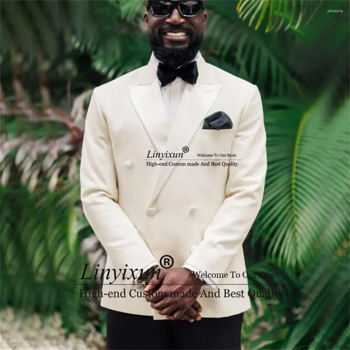 Elegant-Ivory-Groom-Tuxedo-Double-Breasted-Men-Suit-Business-Male-Prom ...